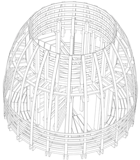MjölkArchitektiによるキュウリのような形をした木材展望塔