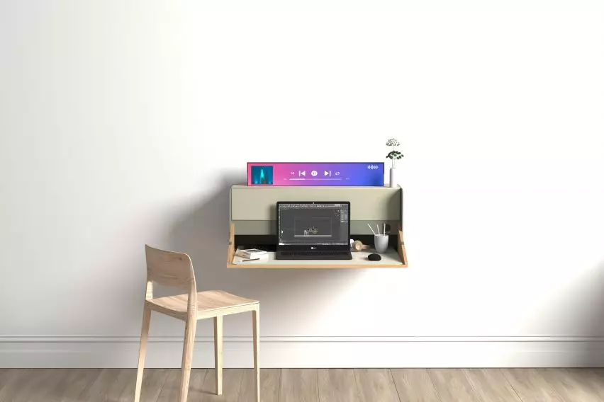 Damla Aras incorpora una pantalla OLED en un escritorio y estantería plegables 862_3
